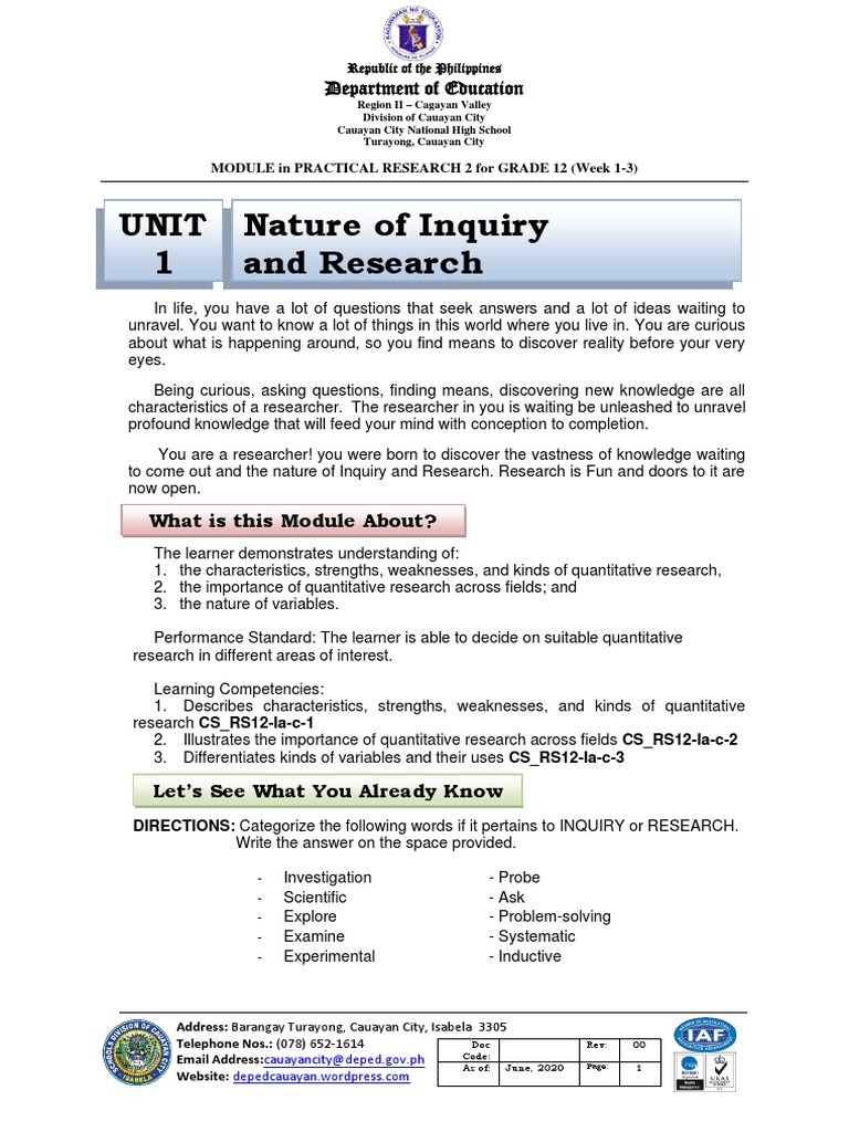 Module in Prac Research II Unit 1 | PDF