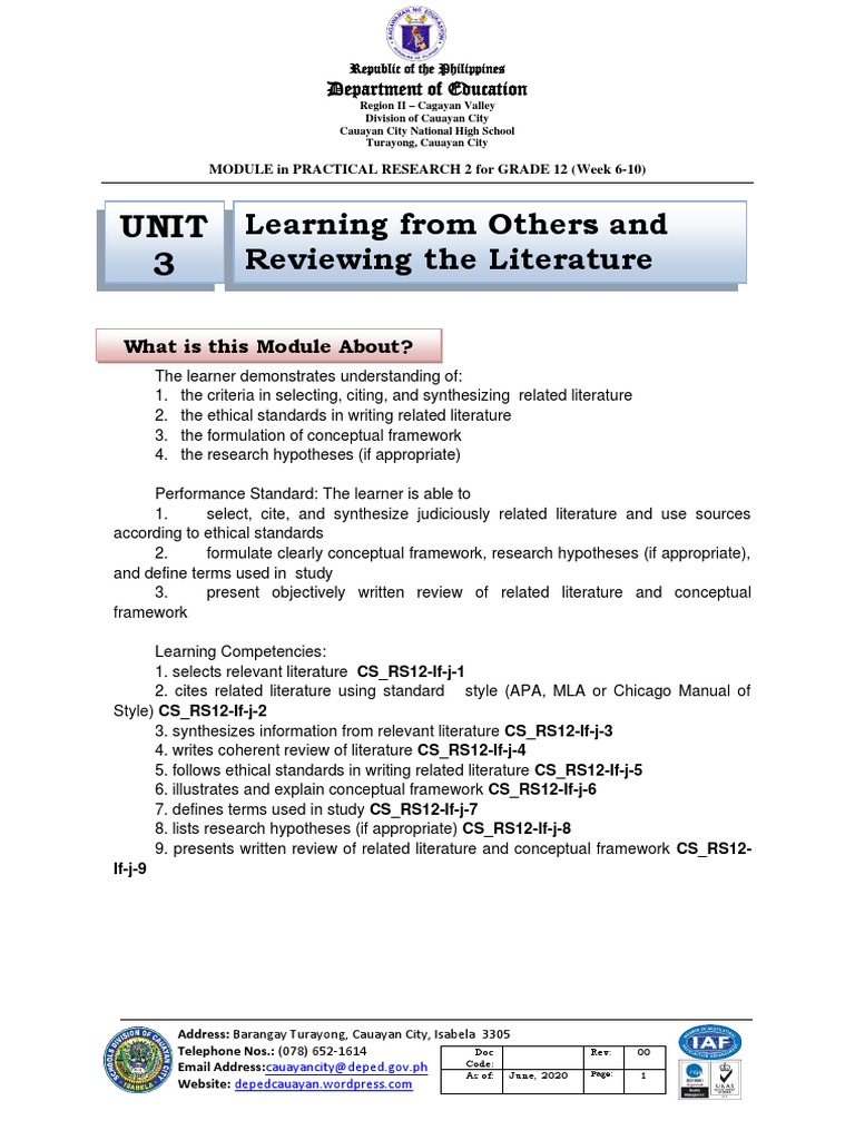 MODULE in PRAC RESEARCH II Unit 3 | PDF | Citation | Systematic Review