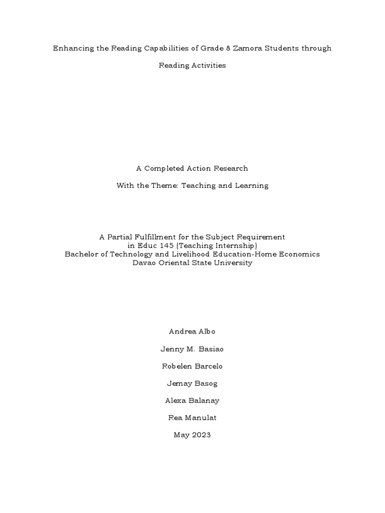 Final Action Research | PDF | Reading Comprehension | Survey Methodology