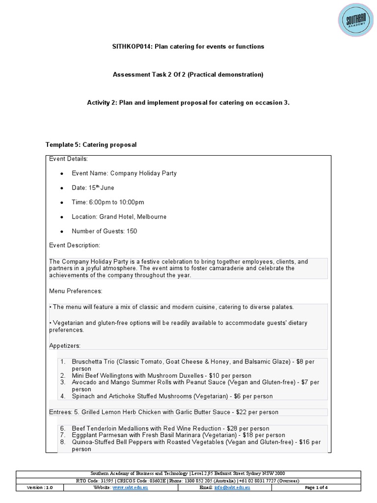 SITHKOP014 - Hemanta Shrestha - Task 2 of 2 Activity 3.v1.0 | Download Free PDF | Restaurants | Menu
