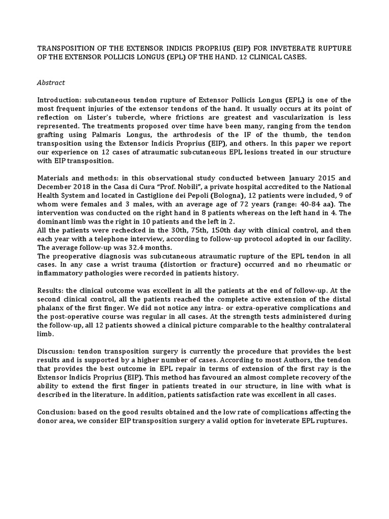 Transposition of EIP Pro EPL ACTA BIOMED 2019 Sperati - Ceri | PDF | Finger | Hand