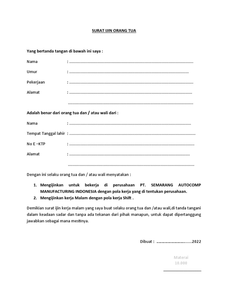 Surat Ijin Orang Tua | PDF Surat Ijin Orang Tua | PDF