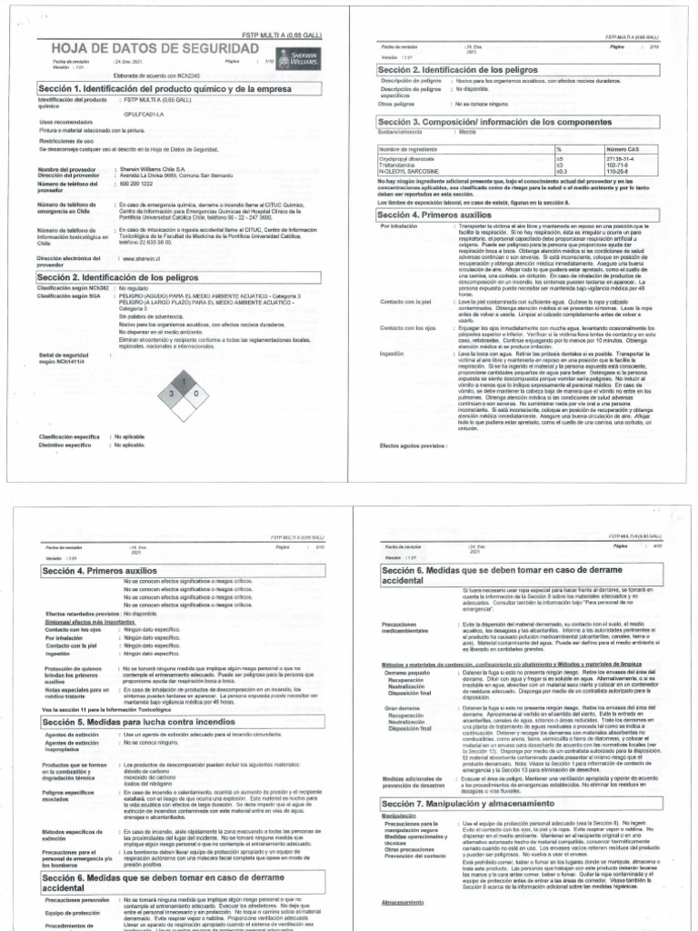 Hoja de Seguridad Msds - Fastop Multi Part A | PDF