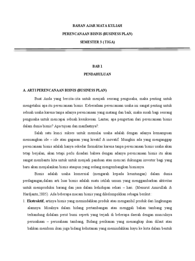 Bahan Ajar Mata Kuliah Business Plan | PDF