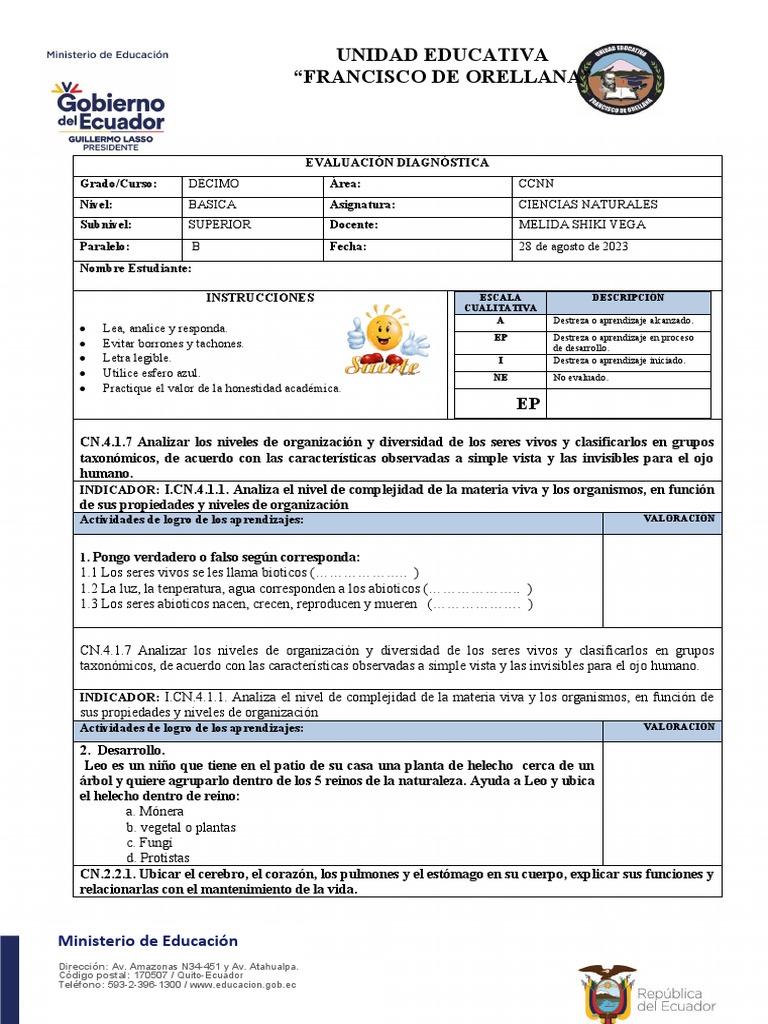 Evaluación Diagnóstica-Ccnn-10mo B | PDF