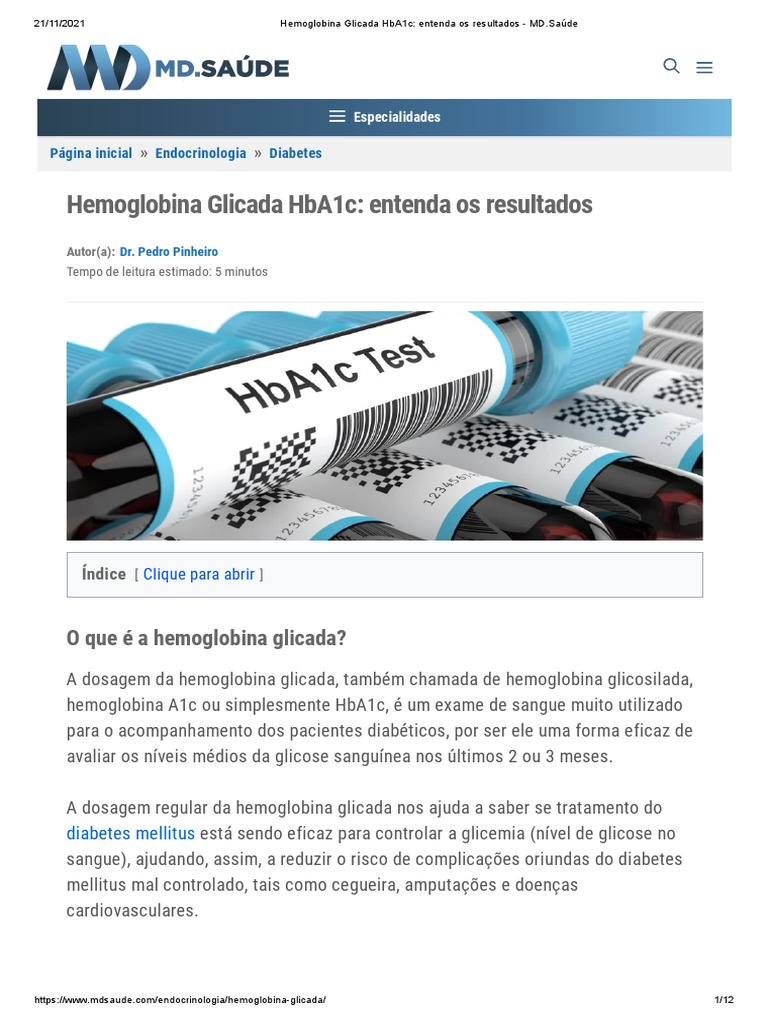 Artigo - Hemoglobina Glicada HbA1c Entenda Os Resultados - MD - Saúde ...