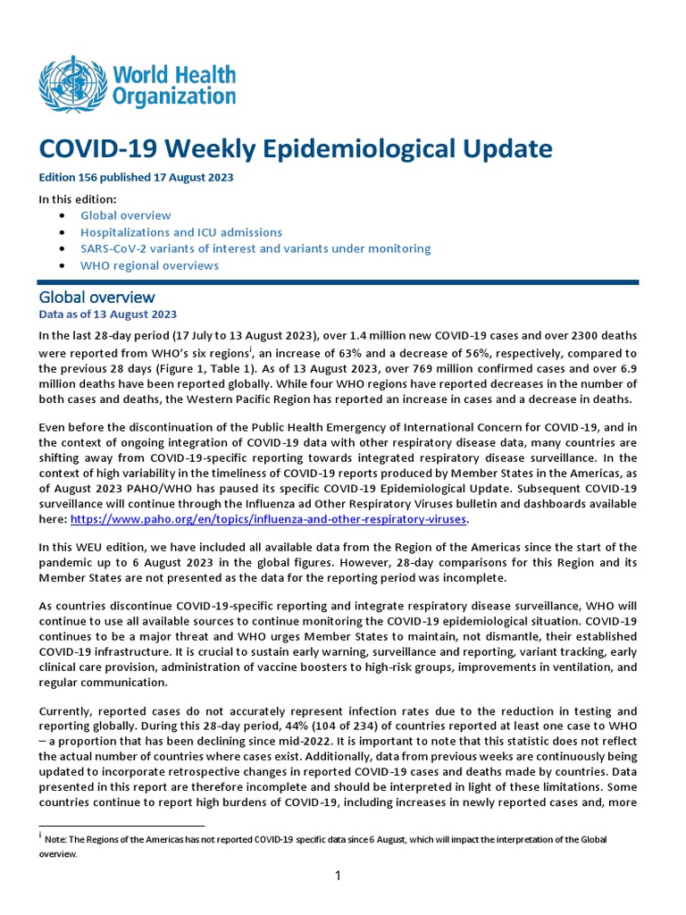 Weekly Epi Update 156 | PDF | World Health Organization | Clinical Medicine