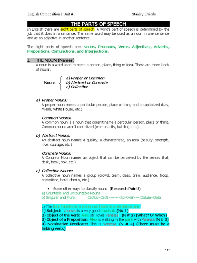 The Parts of Speech Theory | PDF | Verb | Noun