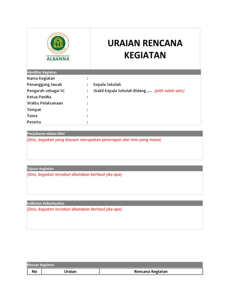 Format Rencana Kegiatan Tahunan | PDF