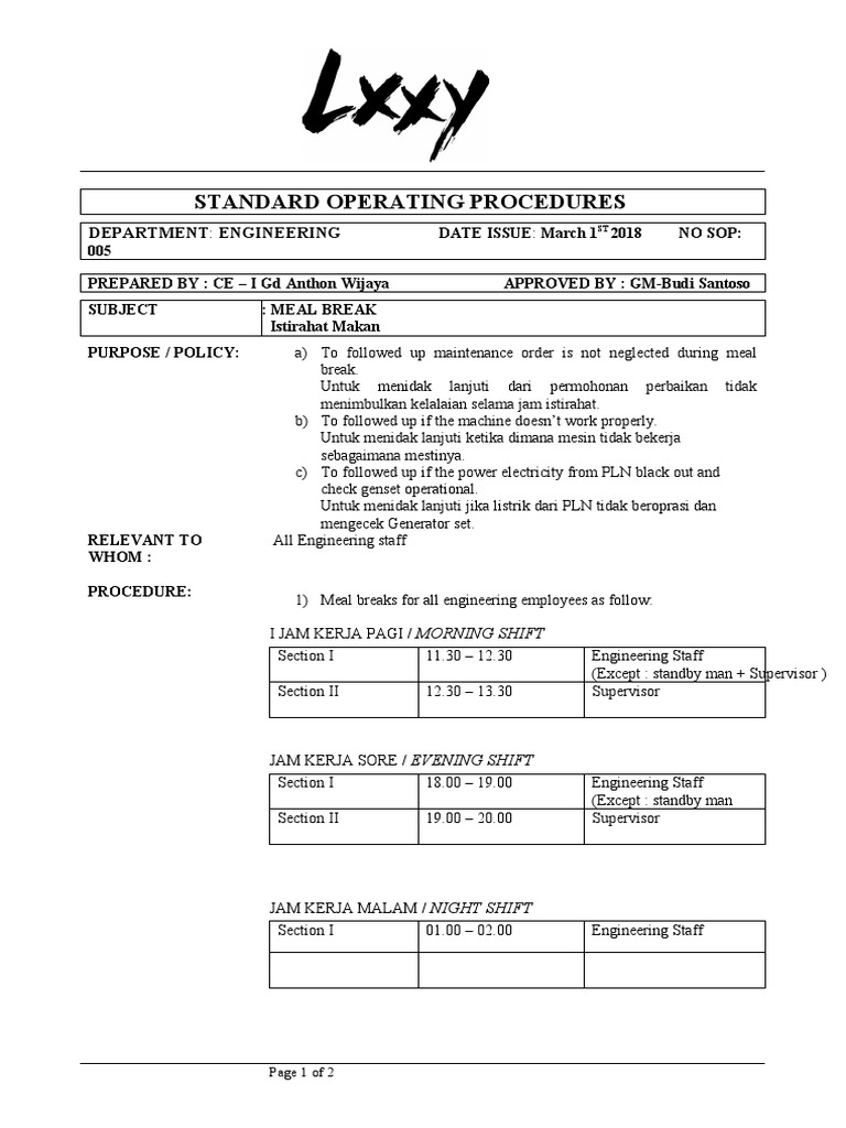 Eng-007 SOP Meal | PDF