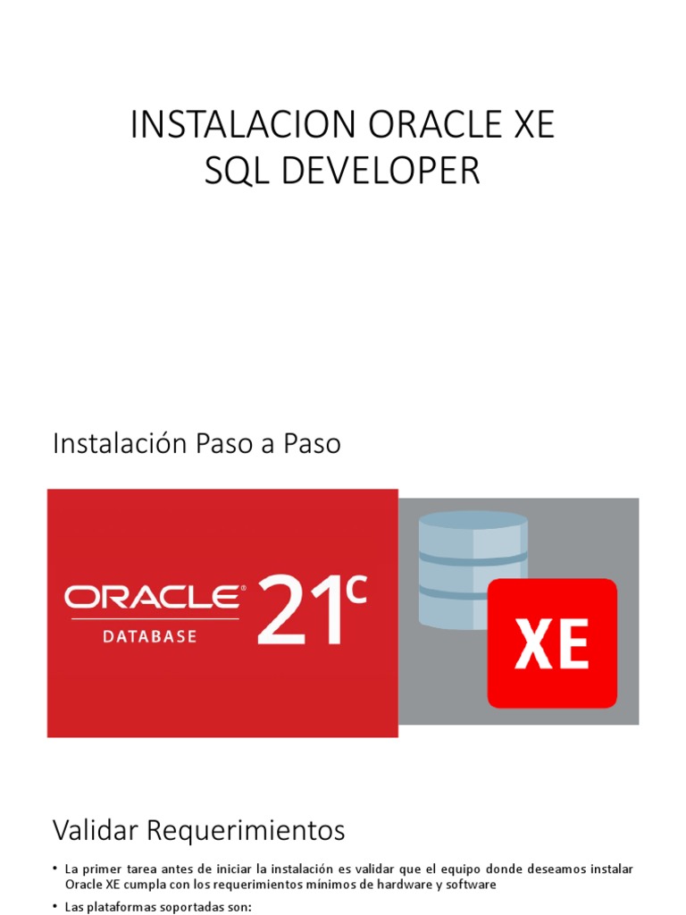 Guía de Instalación Oracle XE y SQL Developer | PDF | SQL | Oracle Corporation