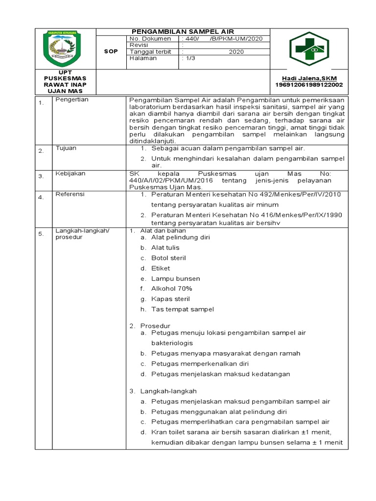 Sop Pengambilan Sampel Air | PDF