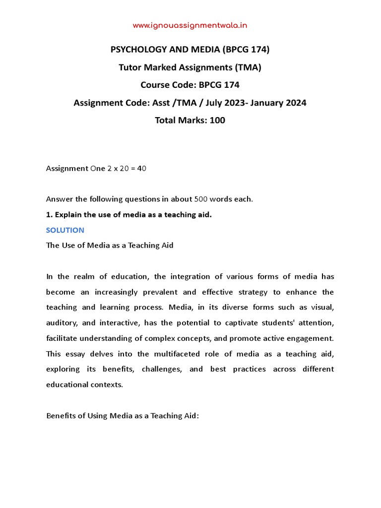 Ignou Solved Asssignment BPCG 174 English 2024 | PDF