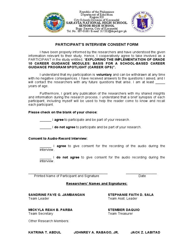Consent Letter For The Participants - Research Interview 2023 | PDF ...