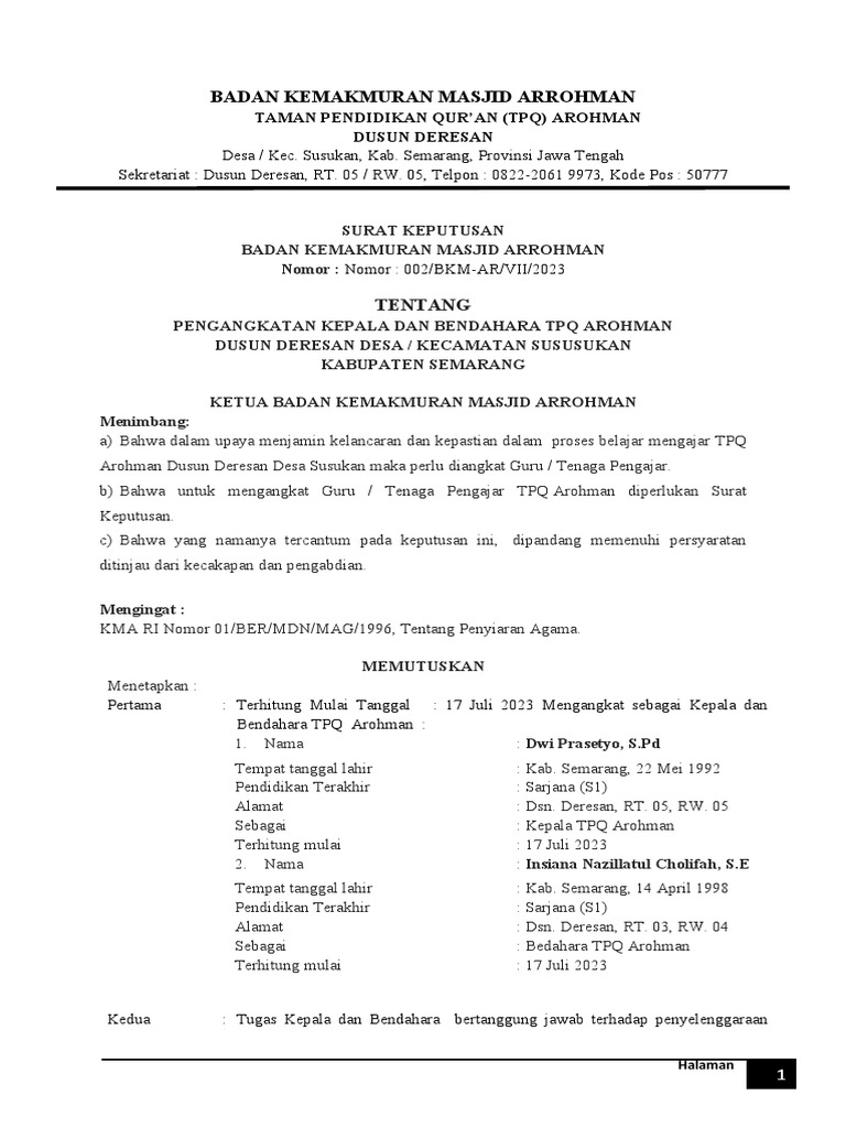 SK TPQ Arohman | PDF