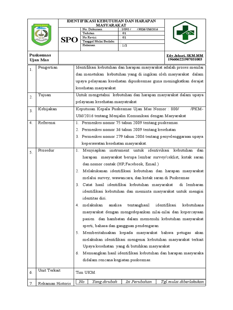 SPO IDENTIFIKASI KEBUTUHAN DAN HARAPAN MASYARAKAT Baru | PDF
