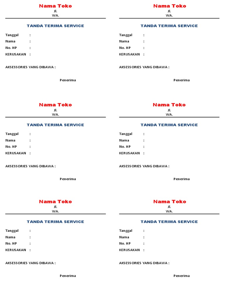 Surat Tanda Terima Service | PDF