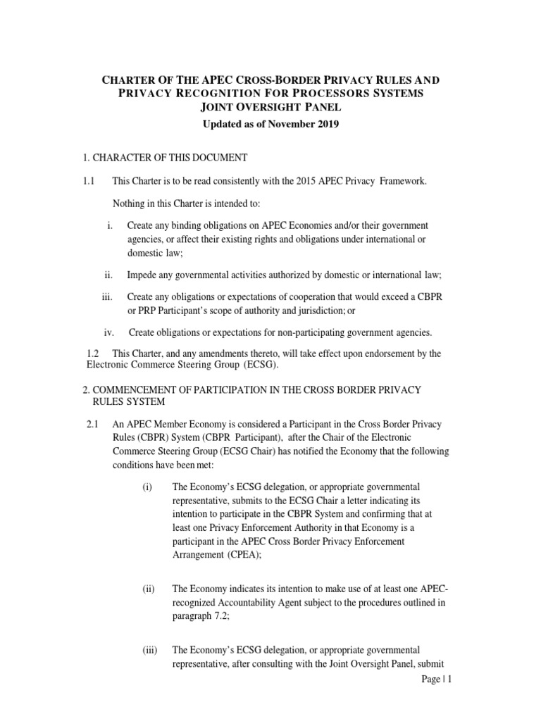 APEC Cross-Border Privacy Rules Charter | PDF | Privacy | Asia Pacific ...