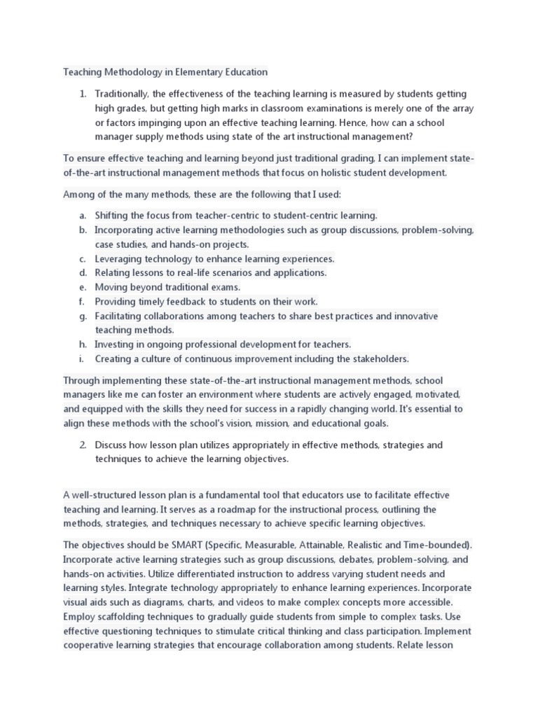 Teaching Methodology in Elementary Education | Download Free PDF | Learning | Cognition