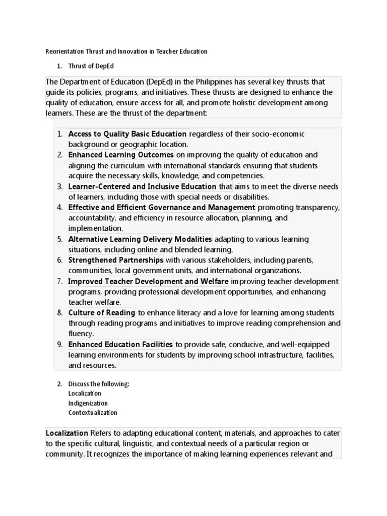 Reorientation Thrust and Innovation in Teacher Education | PDF | Learning | Teaching