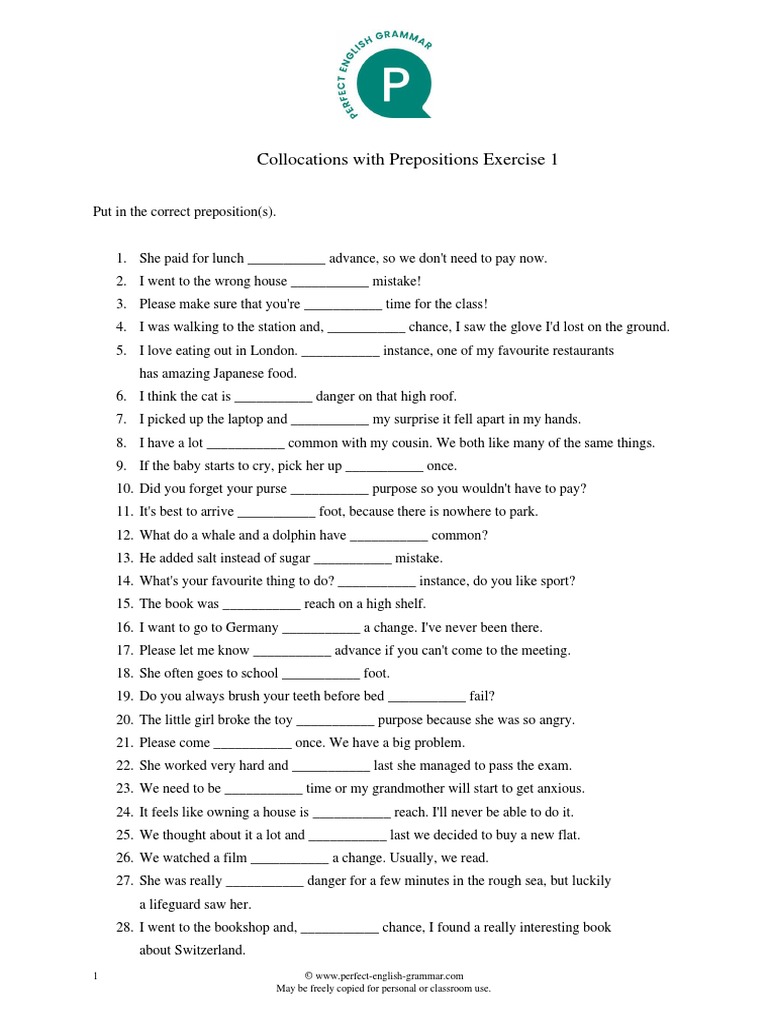 Preposition Collocation Practice | PDF