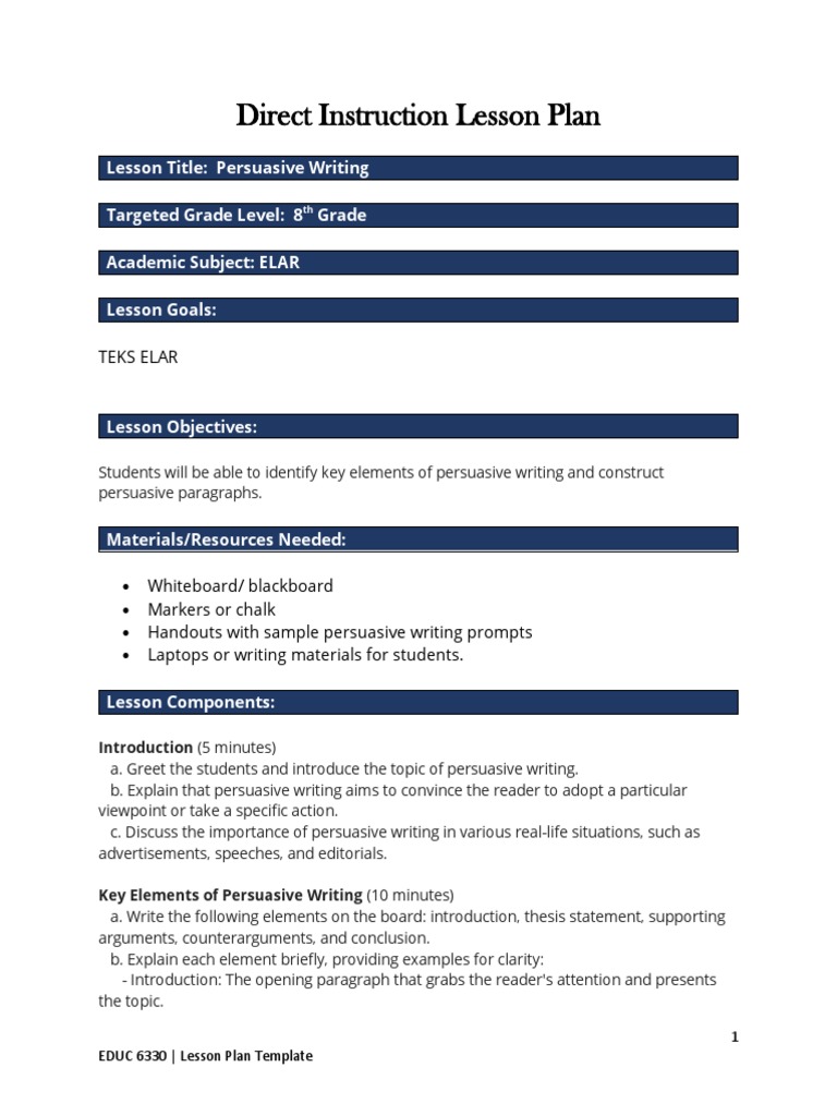 Direct Instruction Lesson Plan | PDF | Career & Growth | Art