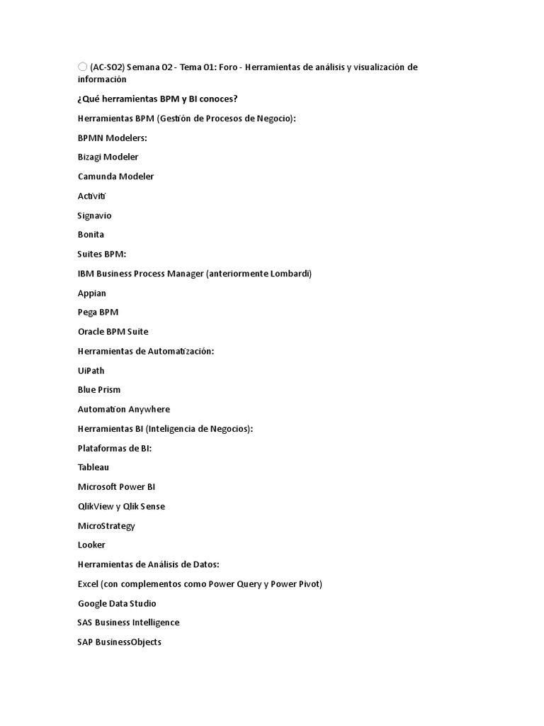 Herramientas BPM y BI en Empresas | PDF