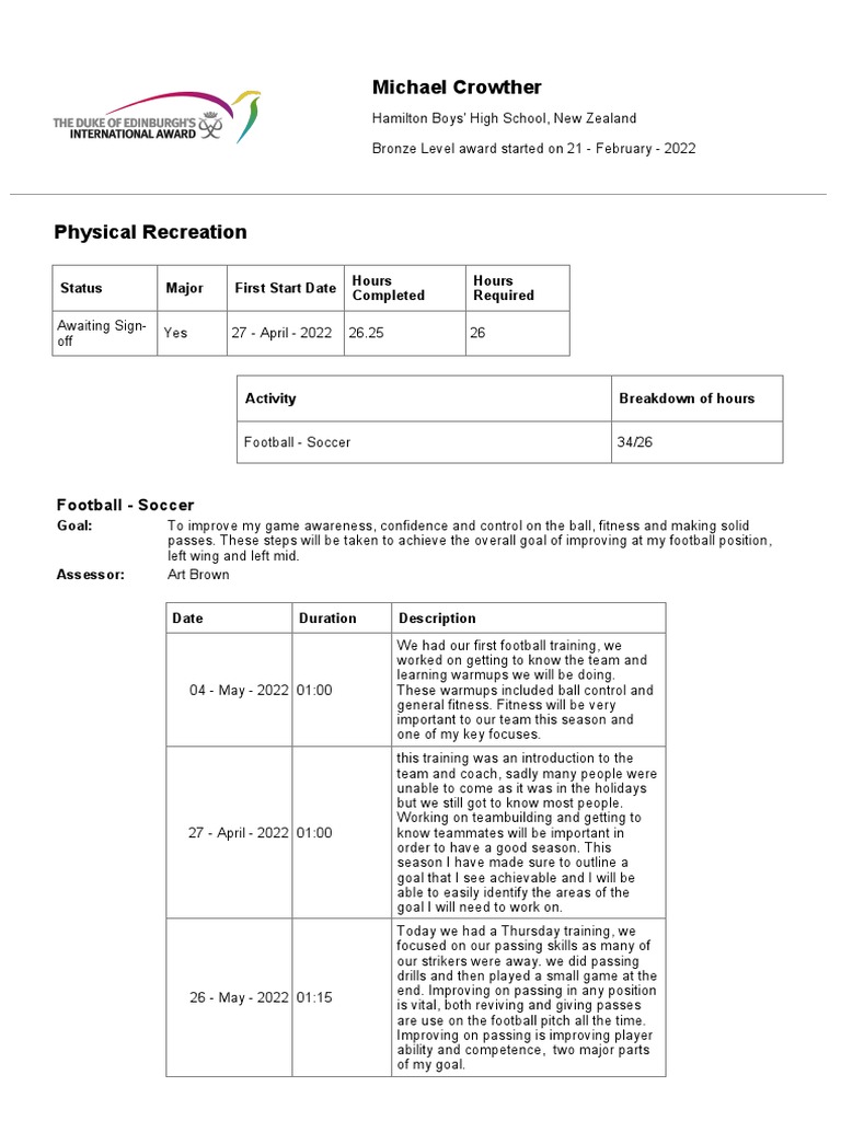 Physical Recreation Football - Soccer Activity Assessor Report | PDF