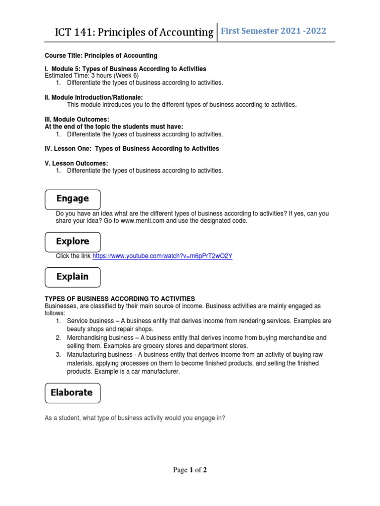 Module-5-ICT-141 Module 5: Types of Business According To Activities | PDF