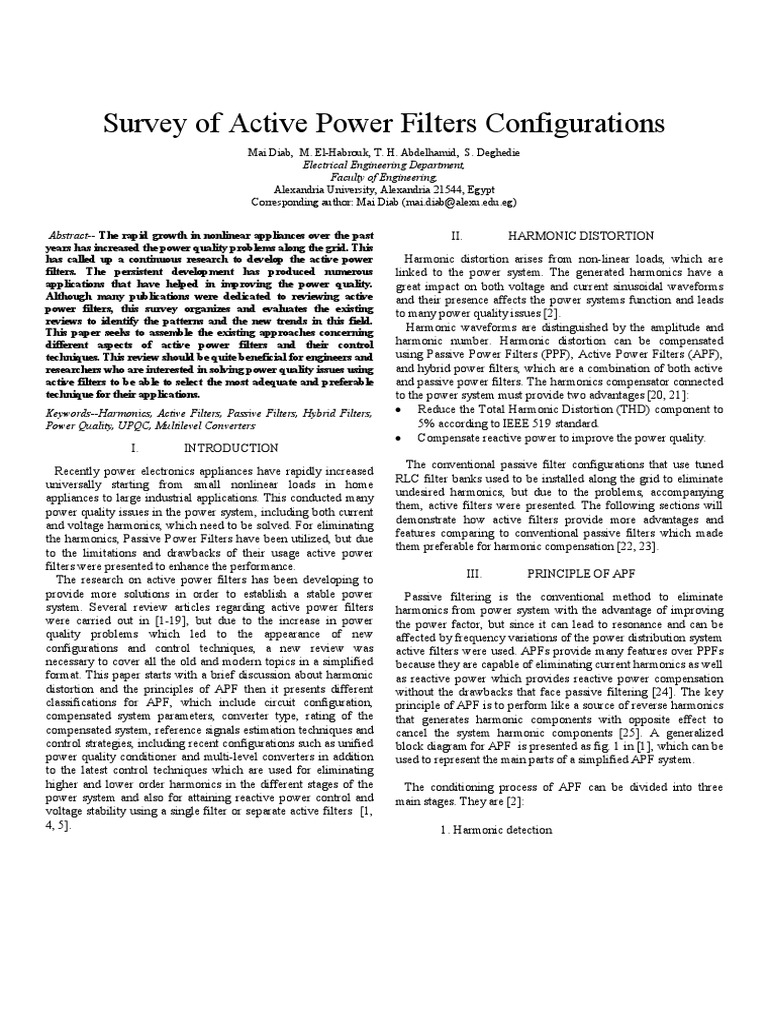 Survey of Active Power Filters Configurations | PDF