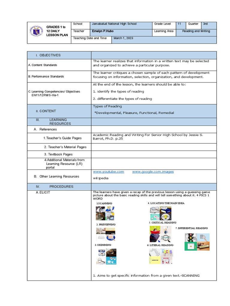 GRADES 1 To 12 DAILY LESSON PLAN | PDF | Nutrition | Diet & Nutrition