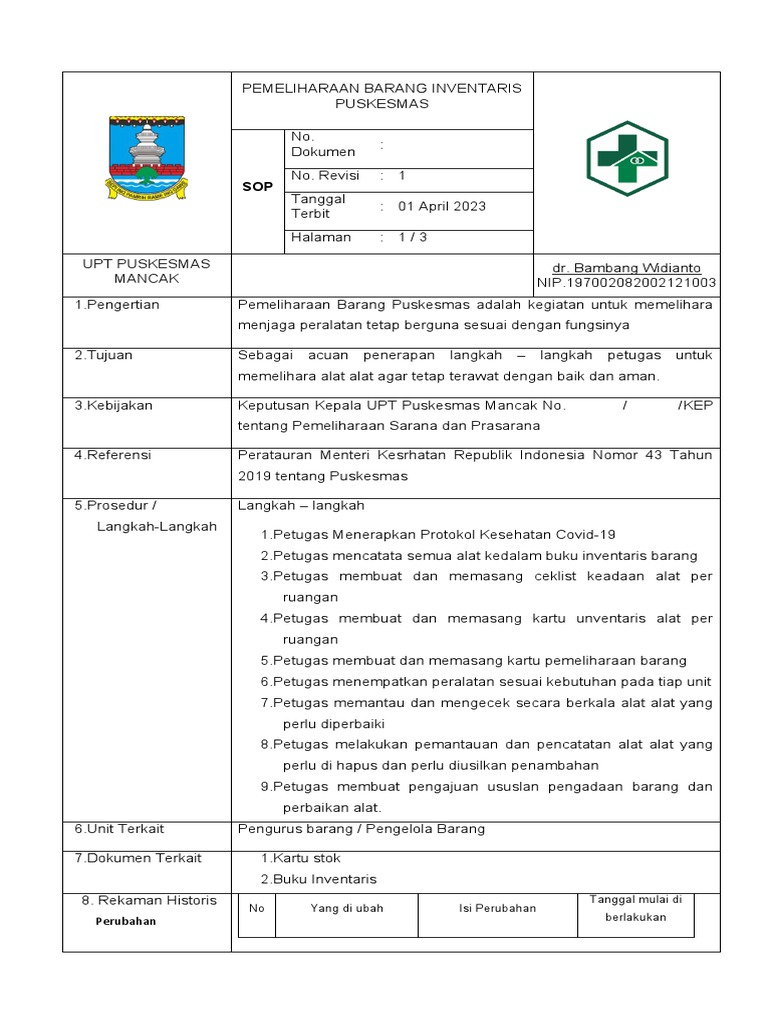 Sop Pemeliharaan Barang 2023 | PDF