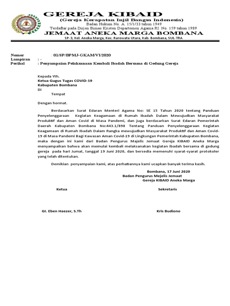 Kop Surat Gereja KIBAID Aneka Marga | PDF