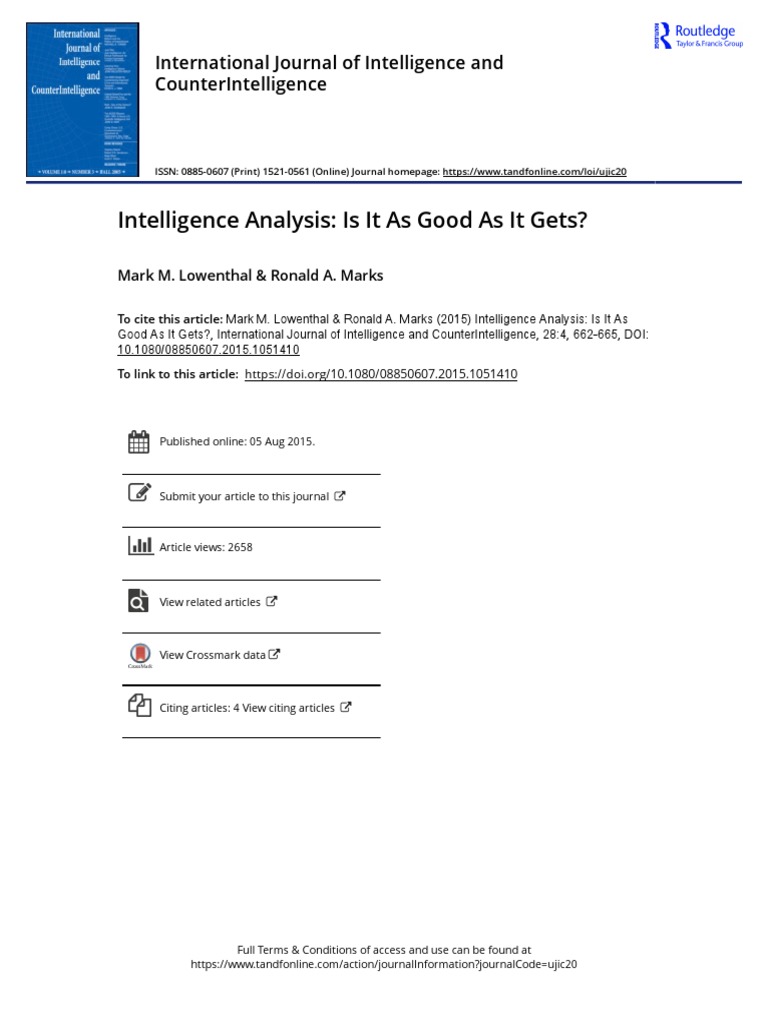 Lowenthal Marks 2015 Intelligence Analysis Is It As Good As It Gets pp.662-665 | PDF ...