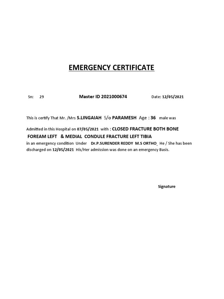 Emergency Certificate | PDF