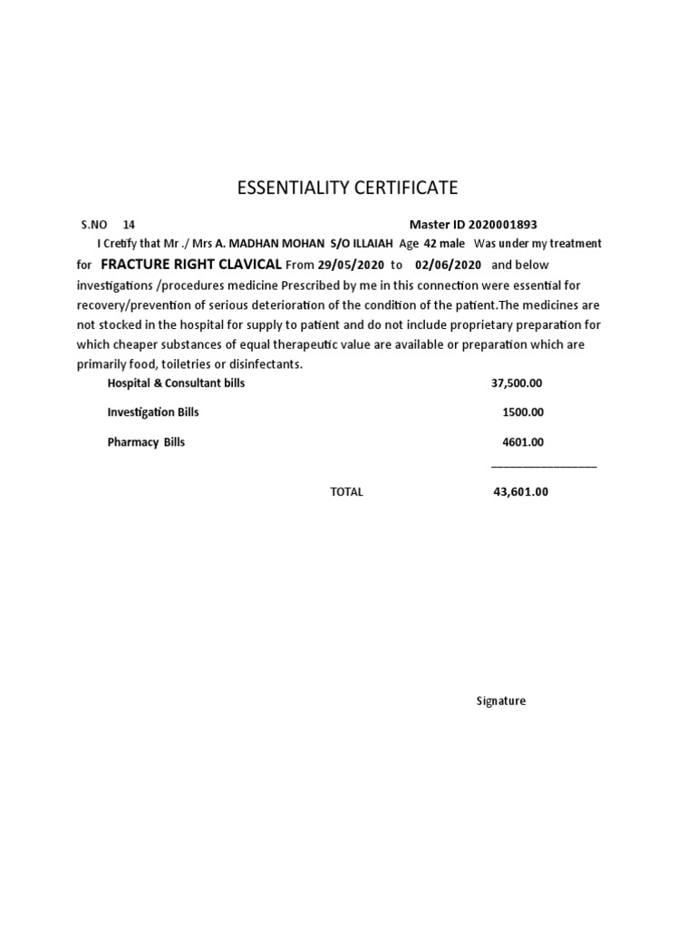 Essentiality Certificate | PDF