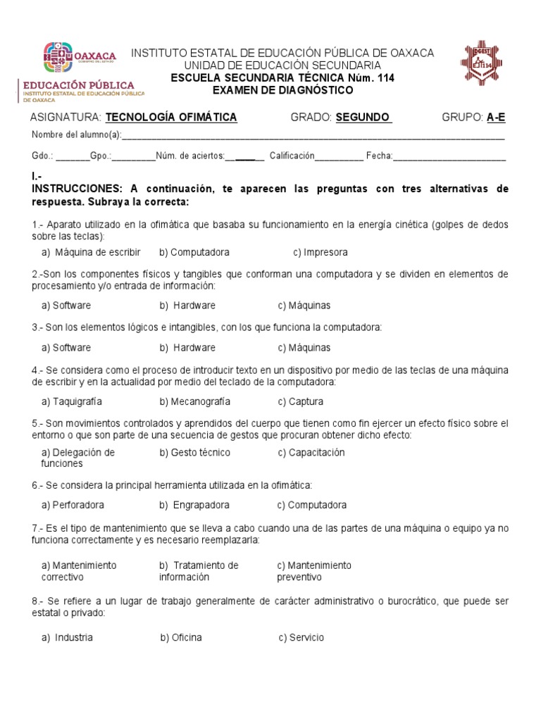 Examen de Diagnóstico Ofimática II | PDF
