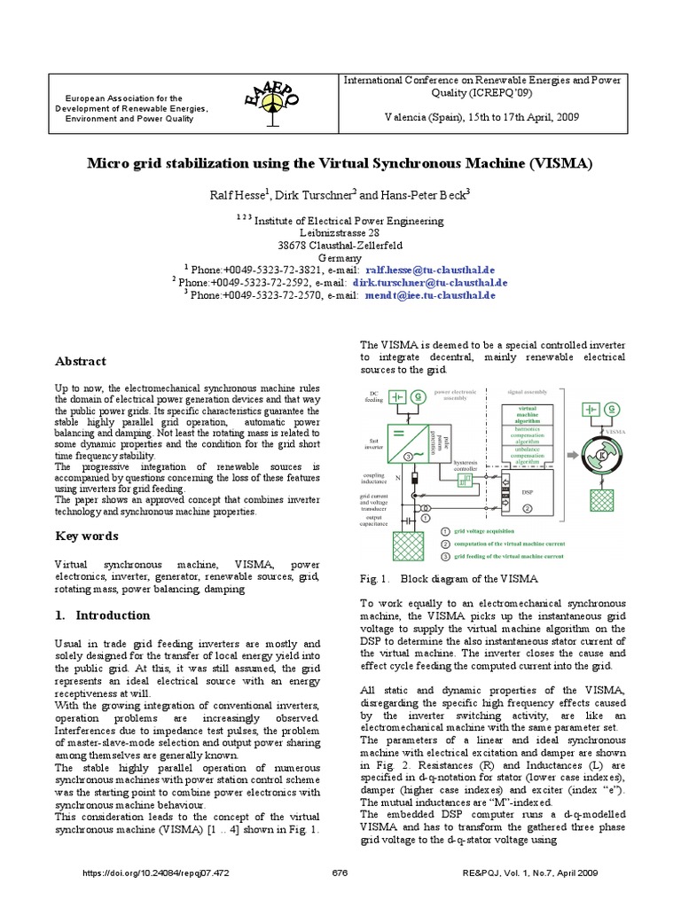 Micro Grid Stabilization Using The Virtual Synchronous Machine (VISMA | PDF