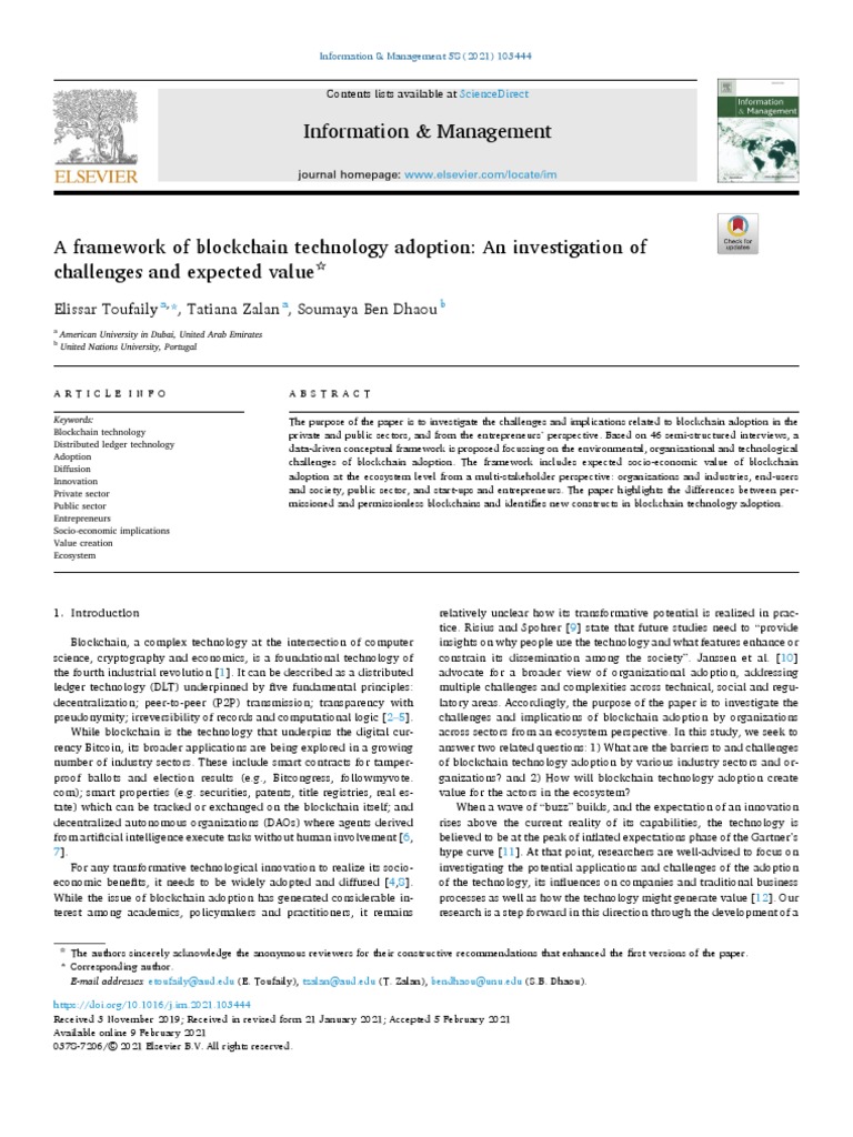 2021 Information And Mnagement A Framework Of Blockchain Technology Adoption An Investigation