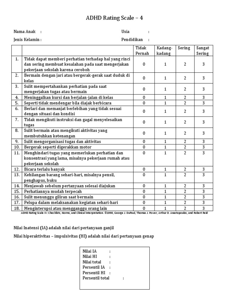 ADHD Rating Scale | PDF