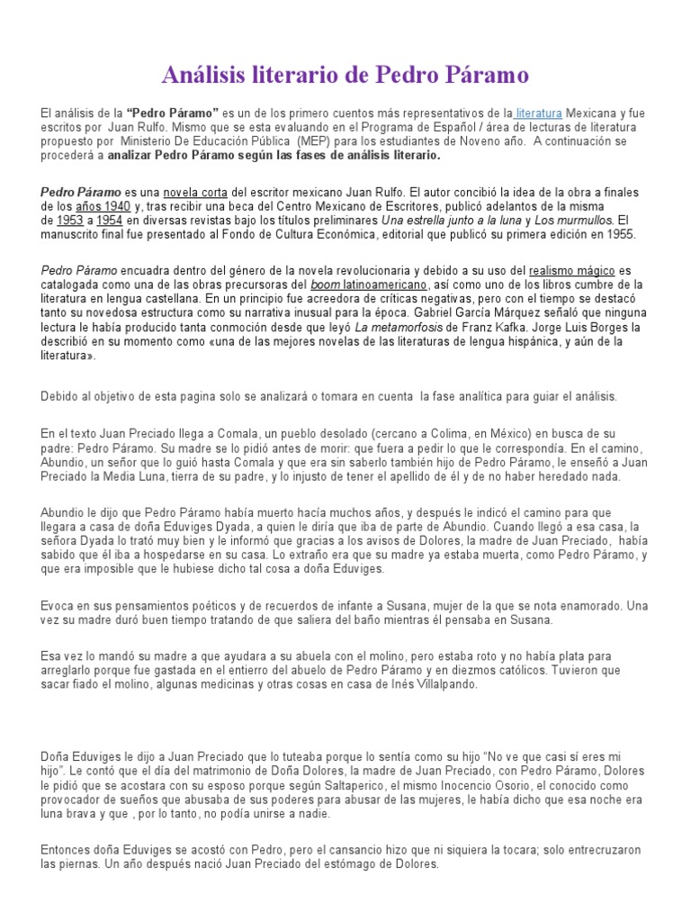 Análisis Literario de Pedro Páramo | PDF | Literatura en español ...
