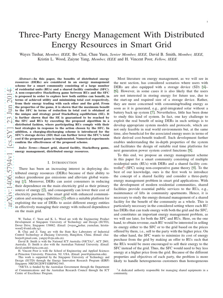 2014 IEEE Transaction On Industrial Electronics Three Party Energy Management With Distributed ...