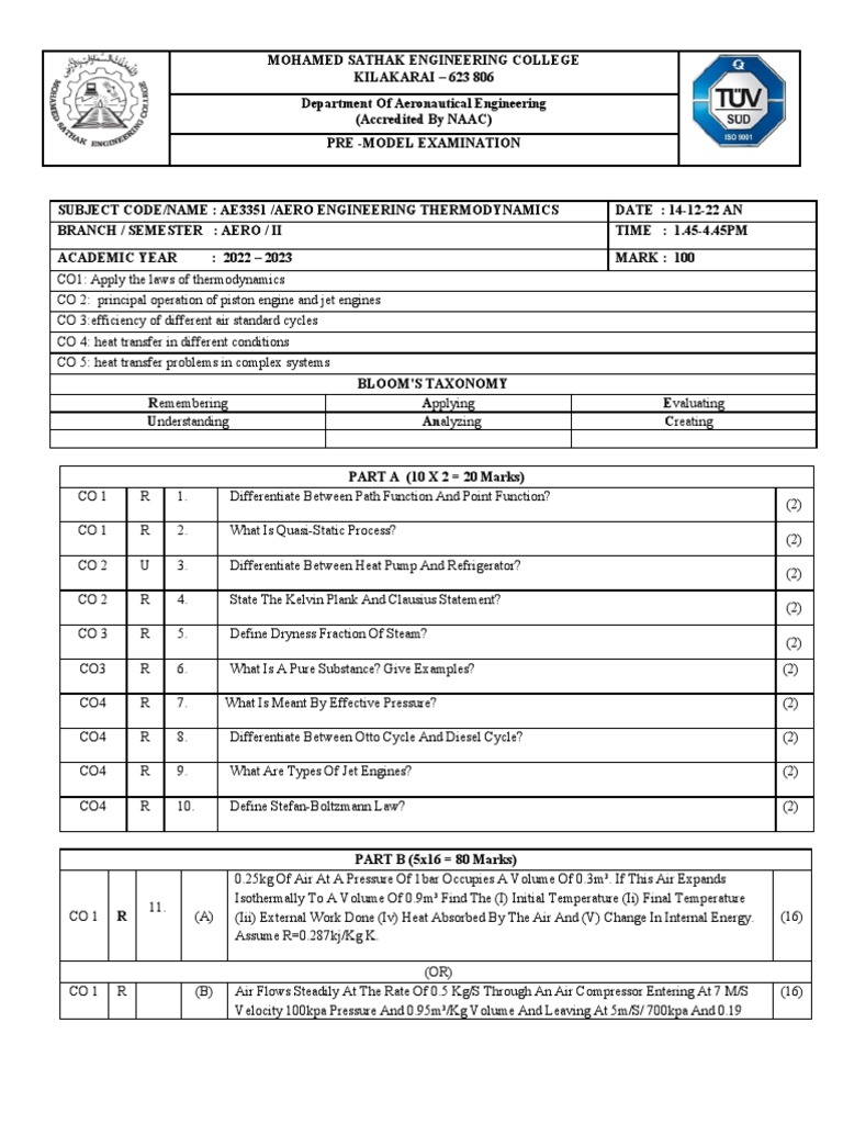 Aet-Pre Model Question | PDF