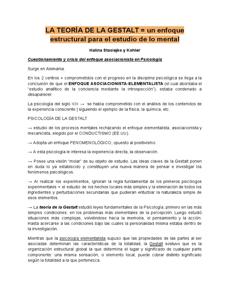 LA TEORÍA DE LA GESTALT Un Enfoque Estructural para El Estudio de Lo ...