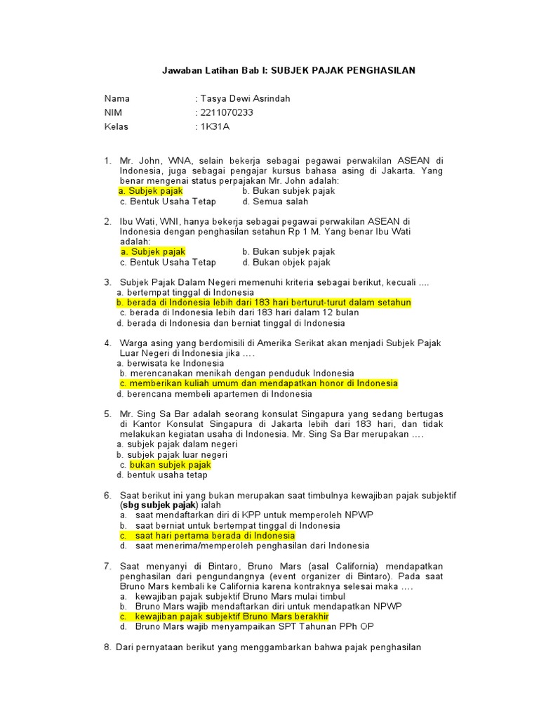 Jawaban Soal Latihan Pajak | PDF