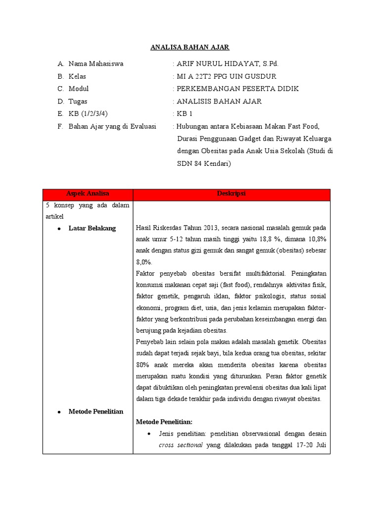 Analisa Bahan Ajar Modul 2 KB 1 | PDF