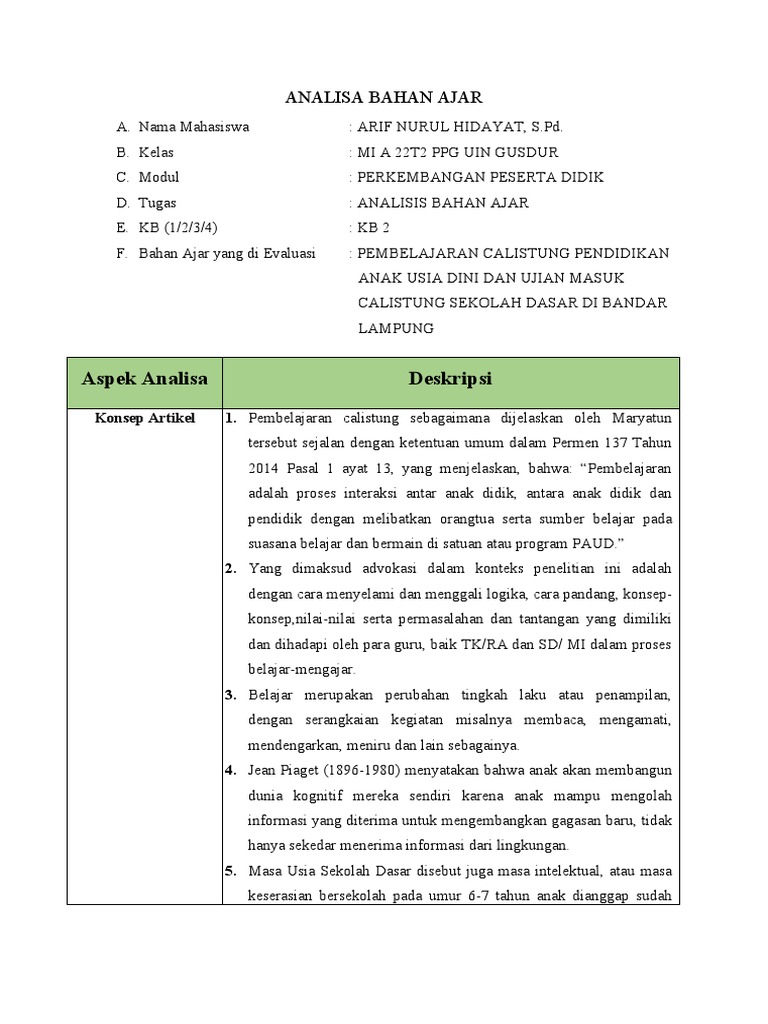 Analisa Bahan Ajar Modul 2 KB 2 | PDF