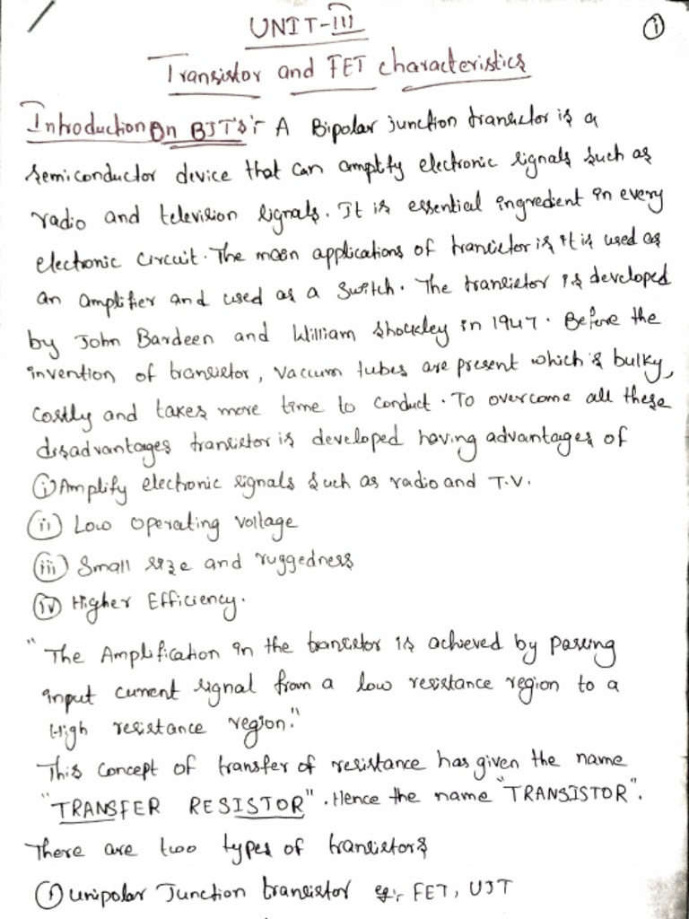 BJT's and MOSFET's Hand Written Notes | PDF