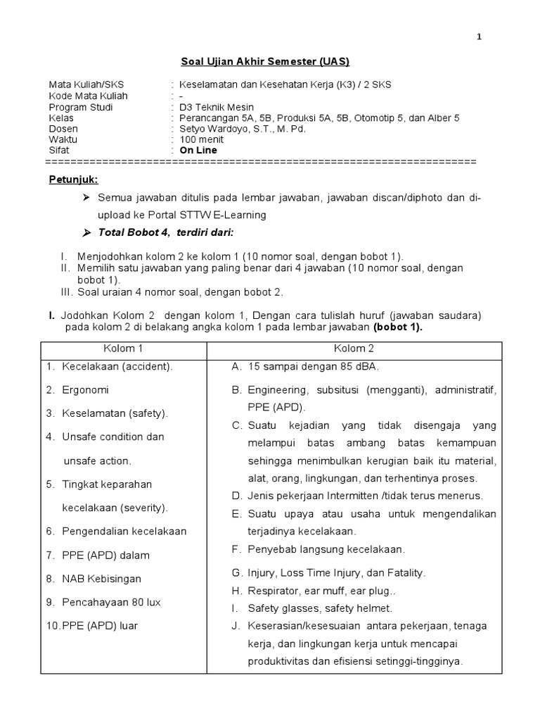 UAS K3 D3 Teknik Mesin Online | PDF