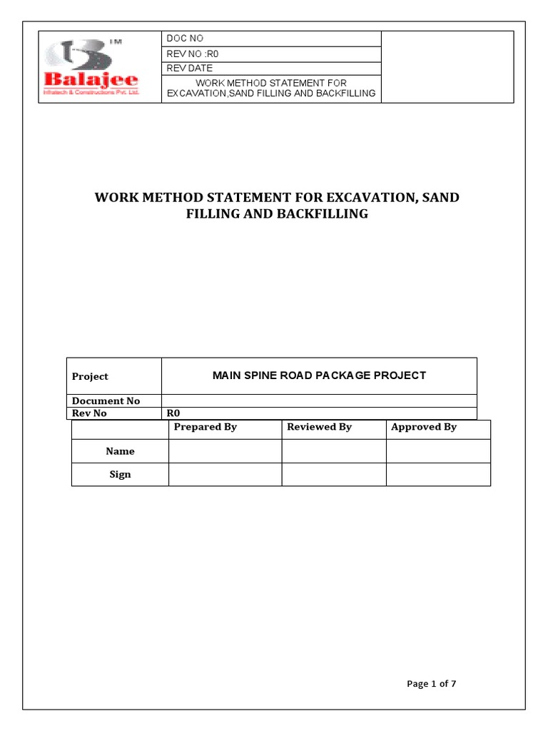 Excavation and Backfilling Method Statement | PDF | Surveying